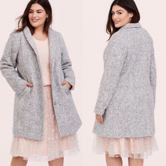 torrid | Jackets & Coats | Torrid Marled Light Grey Hacci Funnel Neck ...